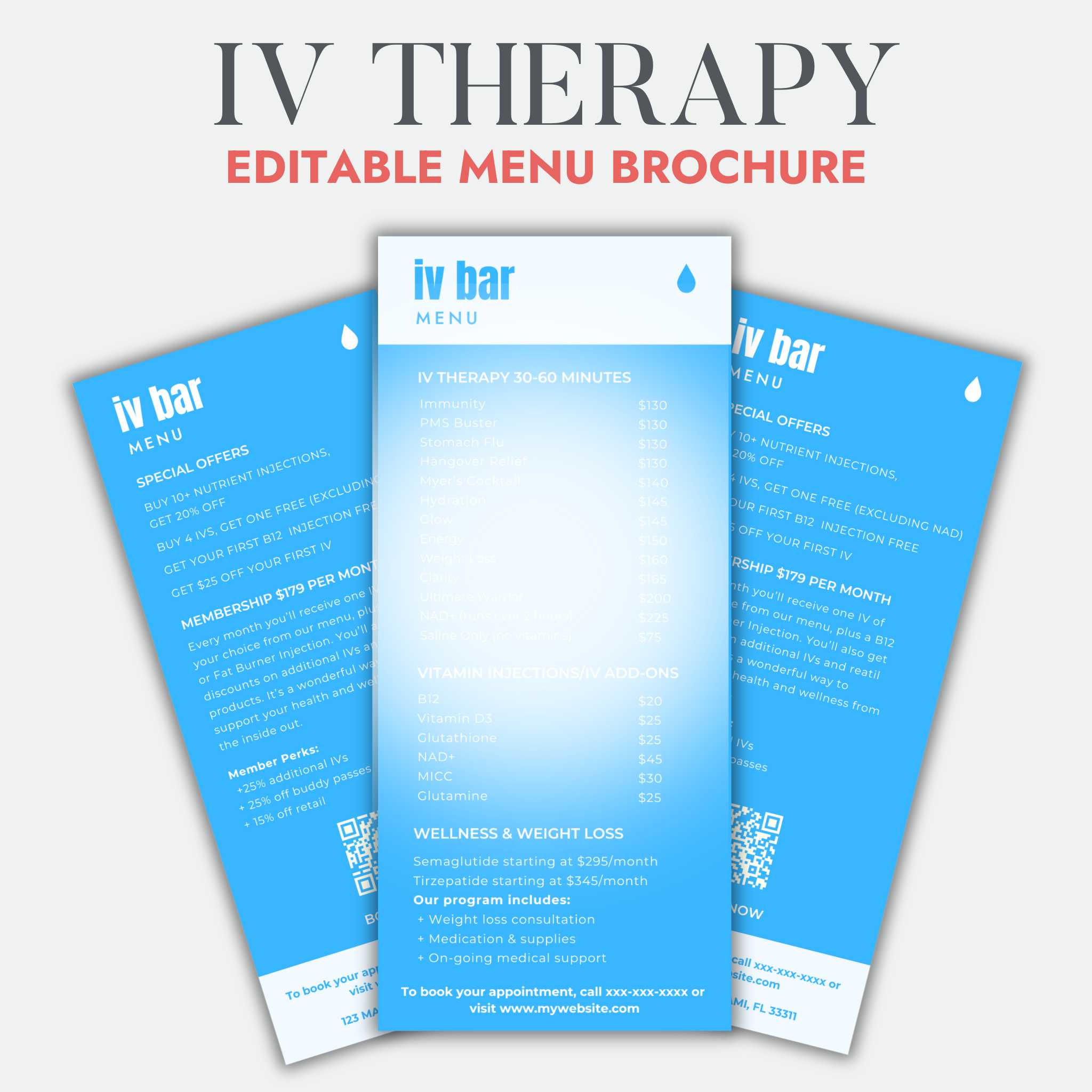IV Hydration Menu Template | MedSpa Marketing Shop
